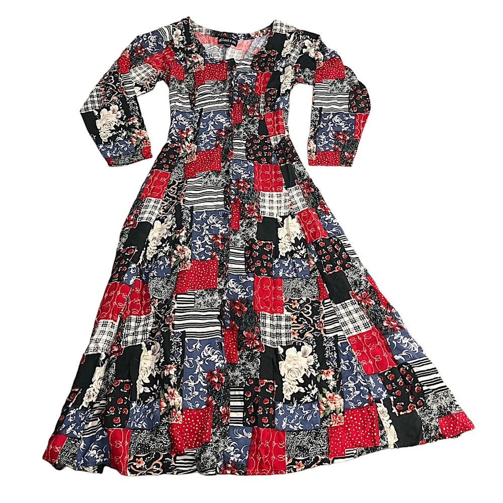 Patchwork Quilt Vintage Corset Lace Up Dress - Gem